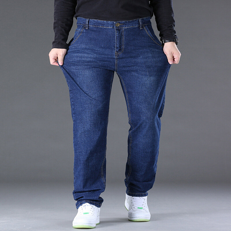 MON 003 Мужские Oversized свободные джинсы, очень большие размеры до 50, прочная эластичная ткань для мужчин весом до 300 фунтов