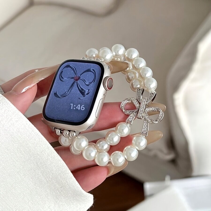 Ремешок для Apple Watch Perlenschleife из сплава металла, серебристый, удлиненный, для 38/40/41/42 мм, совместим с Series Ultra/SE/10/9/8/7/6/5/4/3/2