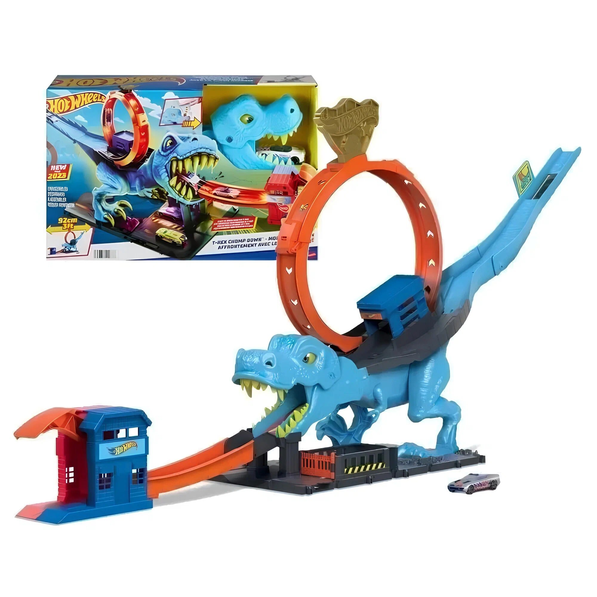 Игровой набор Hot Wheels City Rampage HKX42, с динозавром, машинкой, автотреком