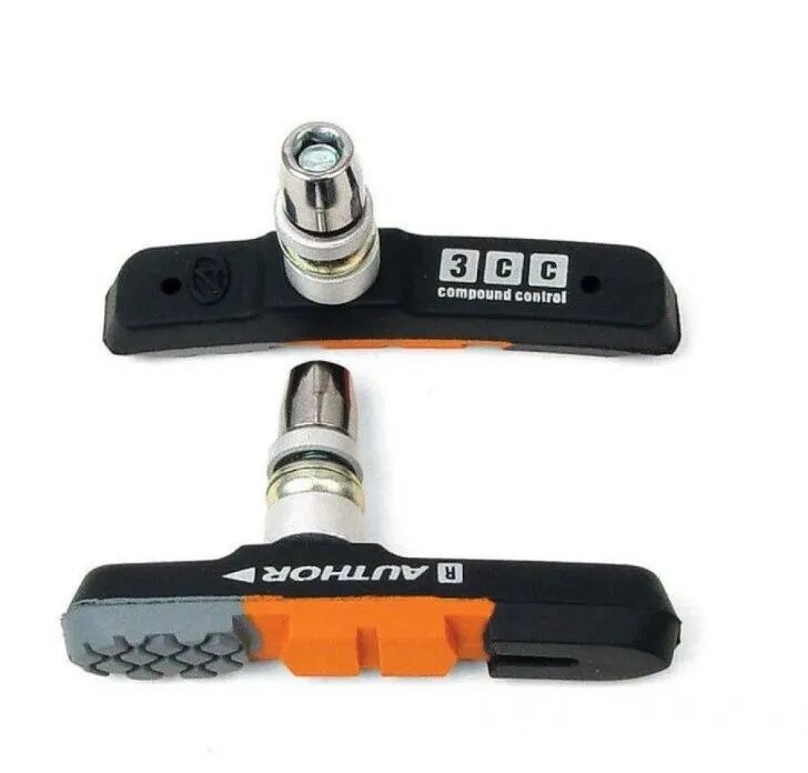 Колодки тормозные под V-brake AUTHOR цветные всепогодные ABS-3CC 3 профиля, 2 пары на блистере