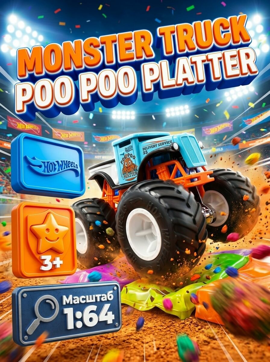 Машинка Hot Wheels Monster Trucks Poo Poo Platter 1:64, JHY51