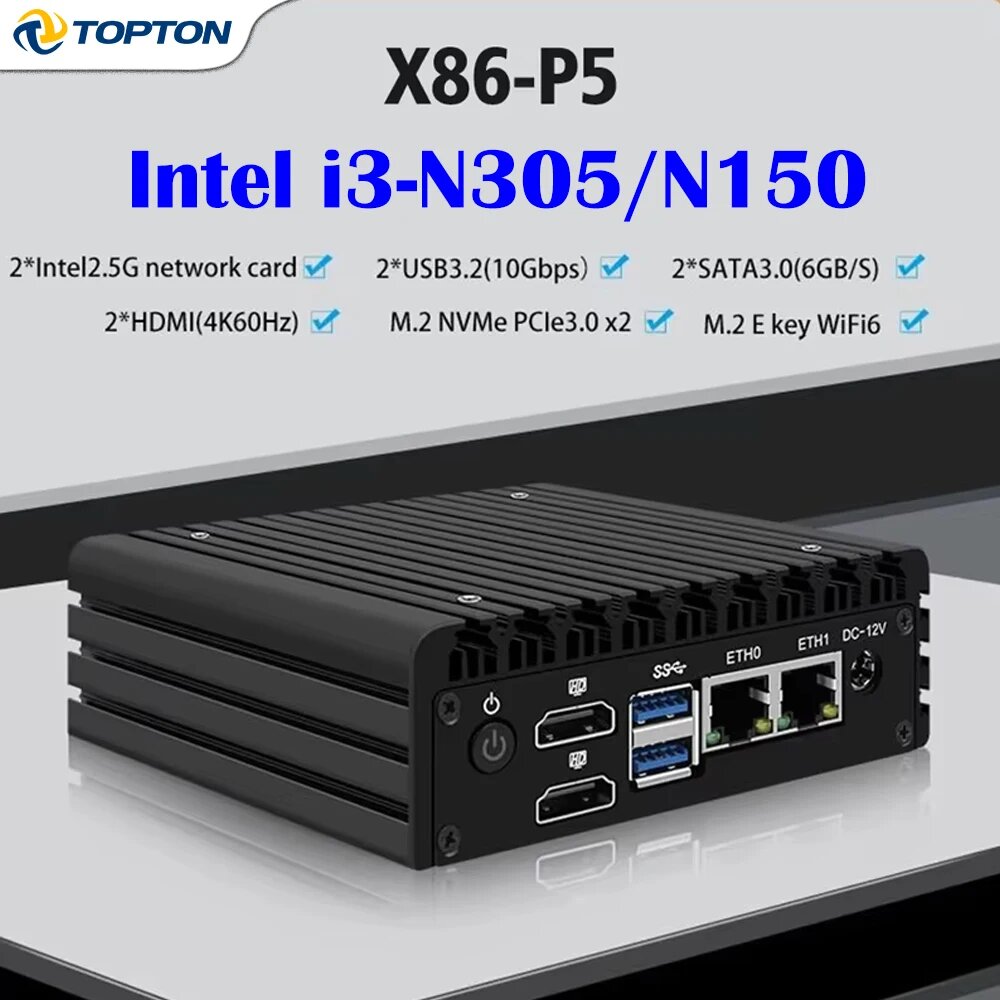 Topton X86 P5 Мини-ПК Intel N100 12GB DDR5 128GB NVMe