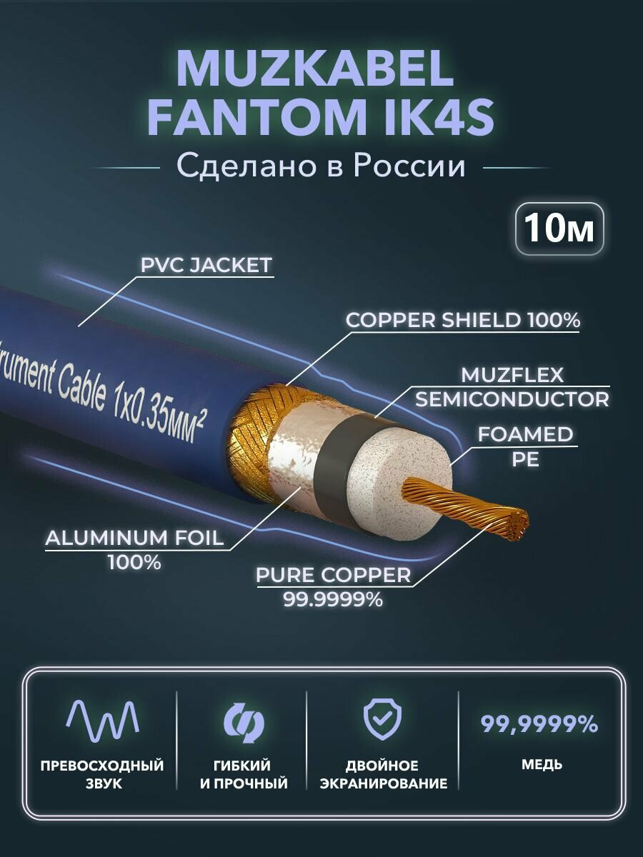 Инструментальный кабель MUZKABEL Fantom IK4S, 10 метров
