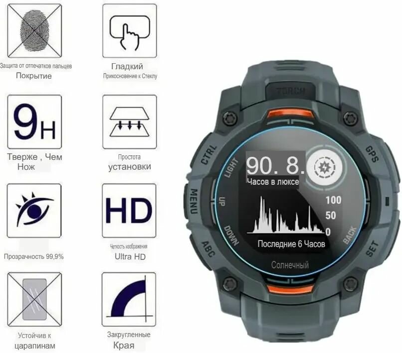 Защитное стекло 9H для часов Garmin Instinct 3 45 mm