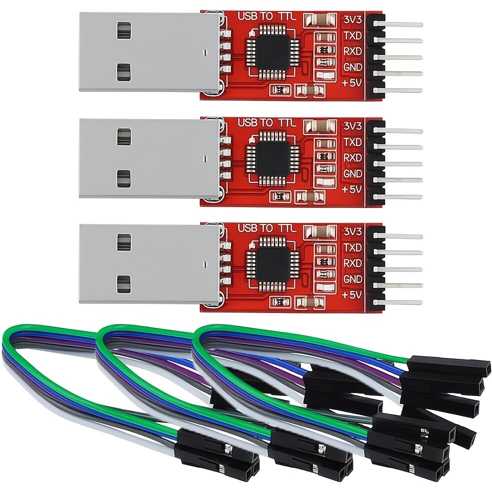 Набор 3 шт. CP2102 USB в TTL адаптер, USB 2.0 – 5-контактный UART конвертер с выходом 3.3В/5В, совместим с STC, с перемычками, для Arduino, ESP8266, STM32