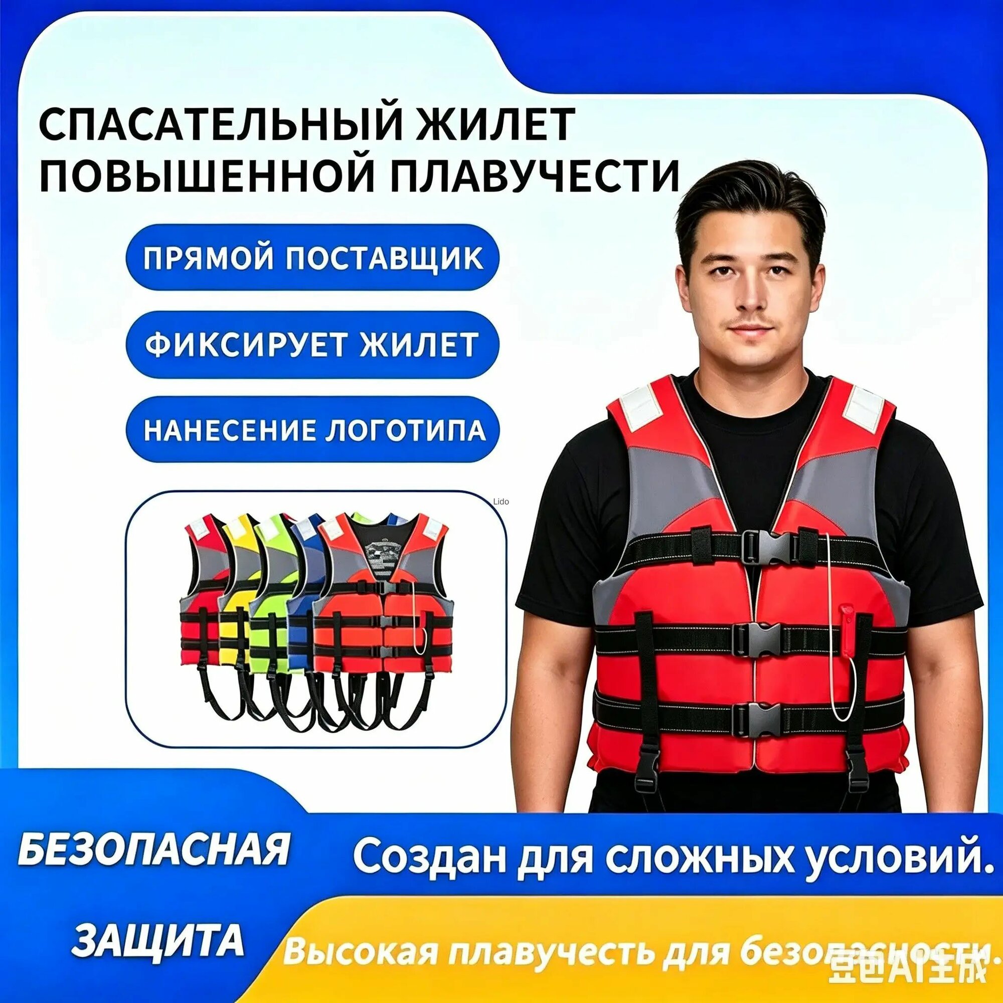 Спасательный жилет XXL для рыбалки и водного спорта, износостойкий материал