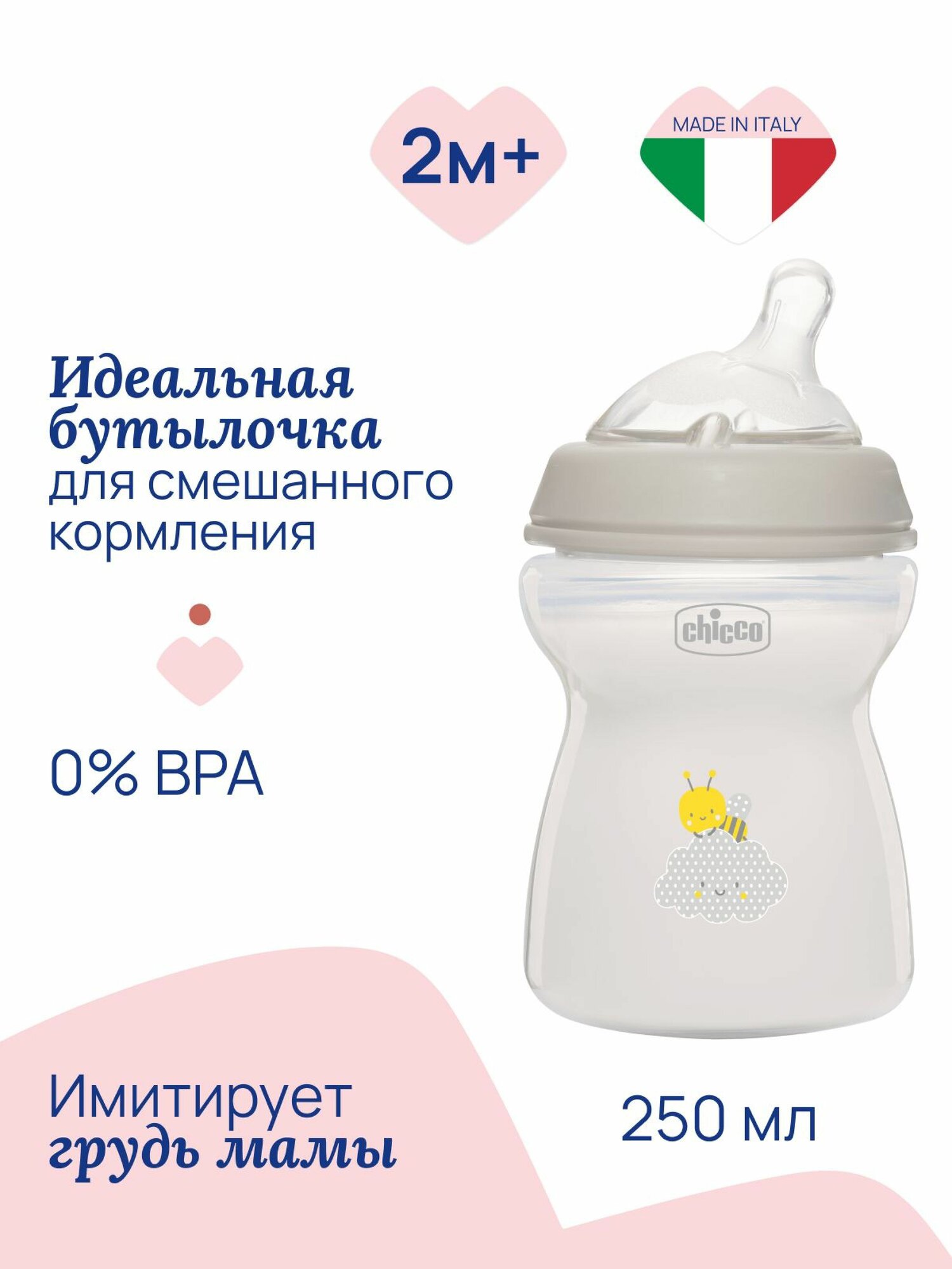 Chicco бутылочка для новорожденных Natural Feeling 250 мл нейтральная 2м+ для младенцев от 2 месяцев нейтральная расцветка