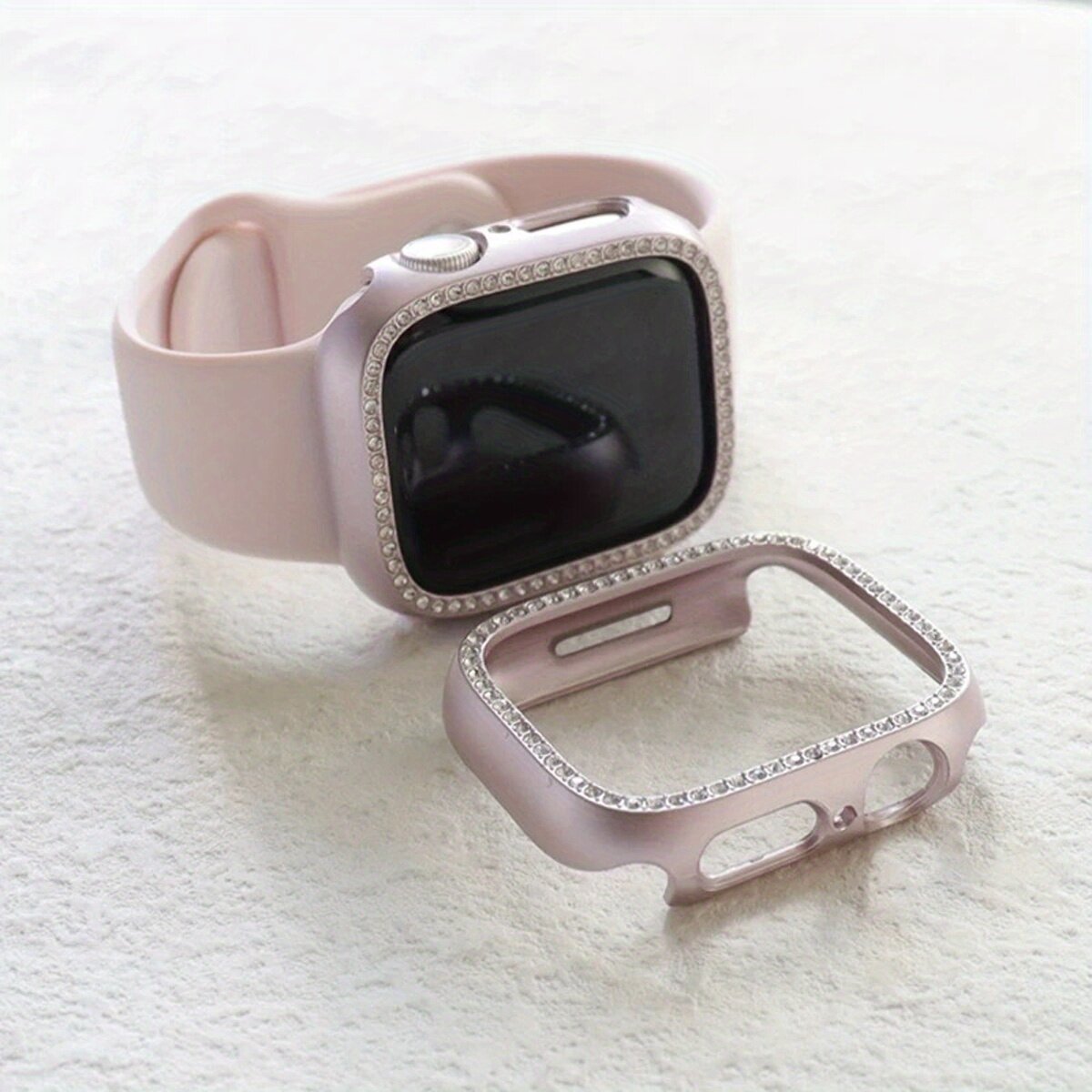 Чехол-накладка для Apple Watch 40 мм, твердый пластик, ультра-вырезанный, с кристаллами и стразами, цвет: Резной оригинальный матовый (без часов)