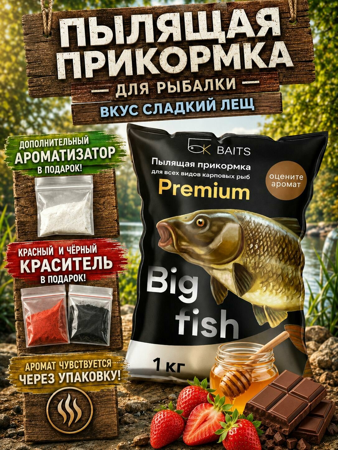 Пылящая, черная и красная, прикормка-конструктор Лещ 1кг от БК Baits.
