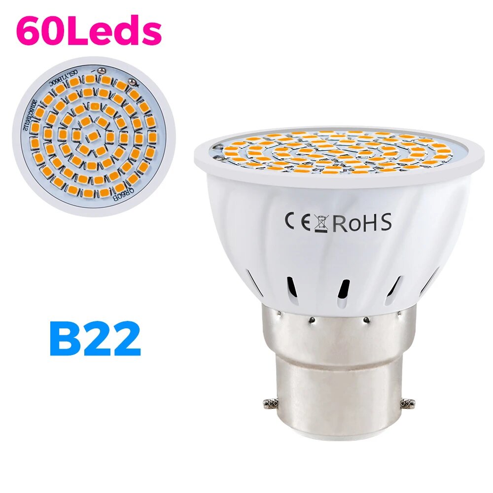 Светодиодная лампа-свеча GU5.3 для проектора дневного света 220В Warm White, B22-60leds