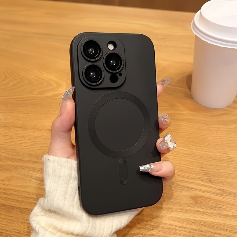 Чехол для iPhone 12 Pro с металлическим покрытием, магнитный для беспроводной зарядки, мягкий силиконовый, черный