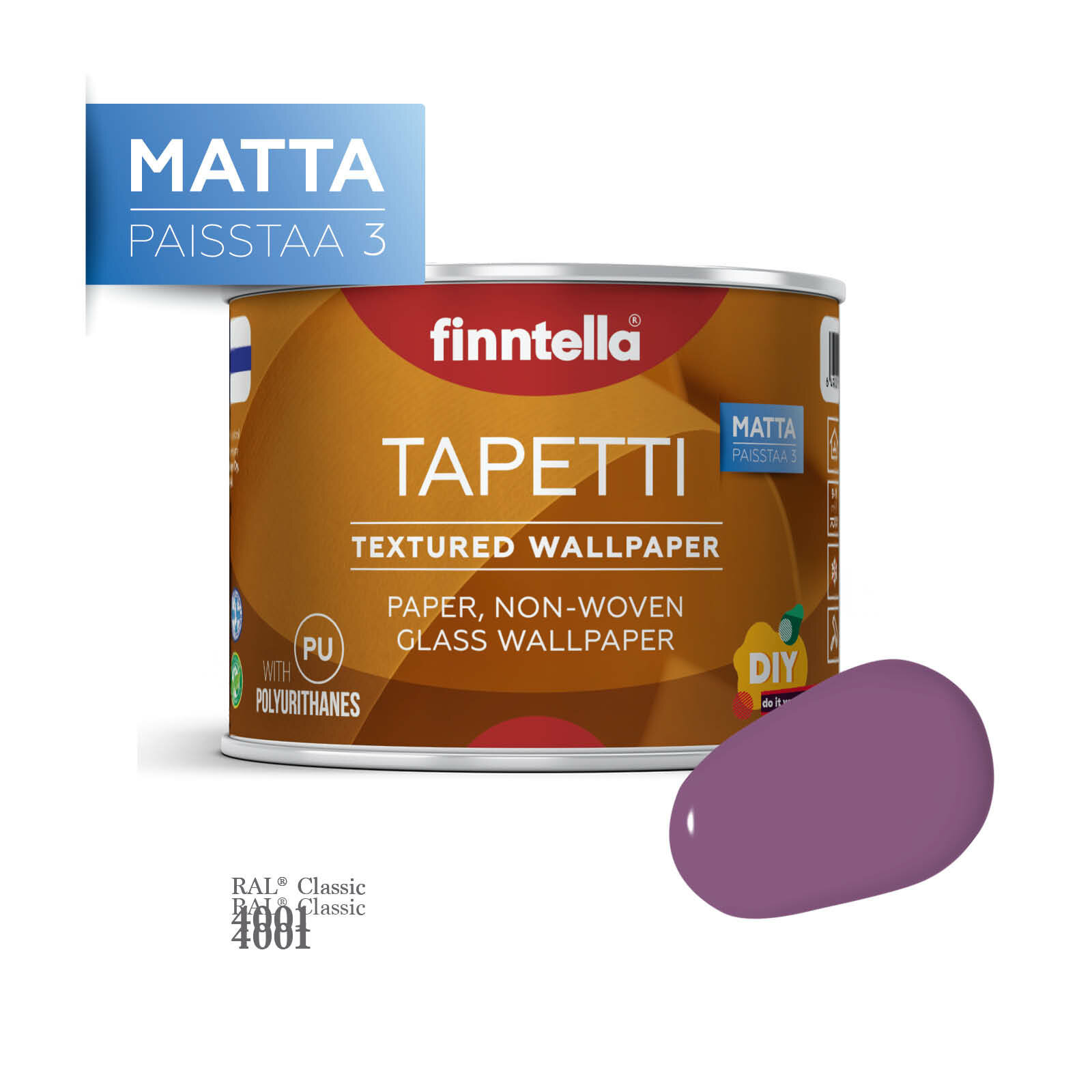 Матовая краска для обоев под окраску TAPETTI Matta FINNTELLA, Цвет RAL 4001 Красно-сиреневый (Red lilac), 0,45л