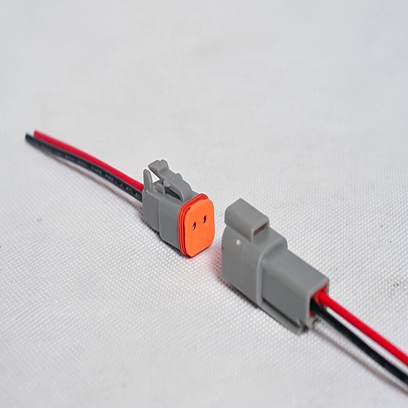 Комплект автомобильных электрических разъемов DT 2 pin (папа-мама) с термоусадочной трубкой для авто и лодки, без аккумулятора