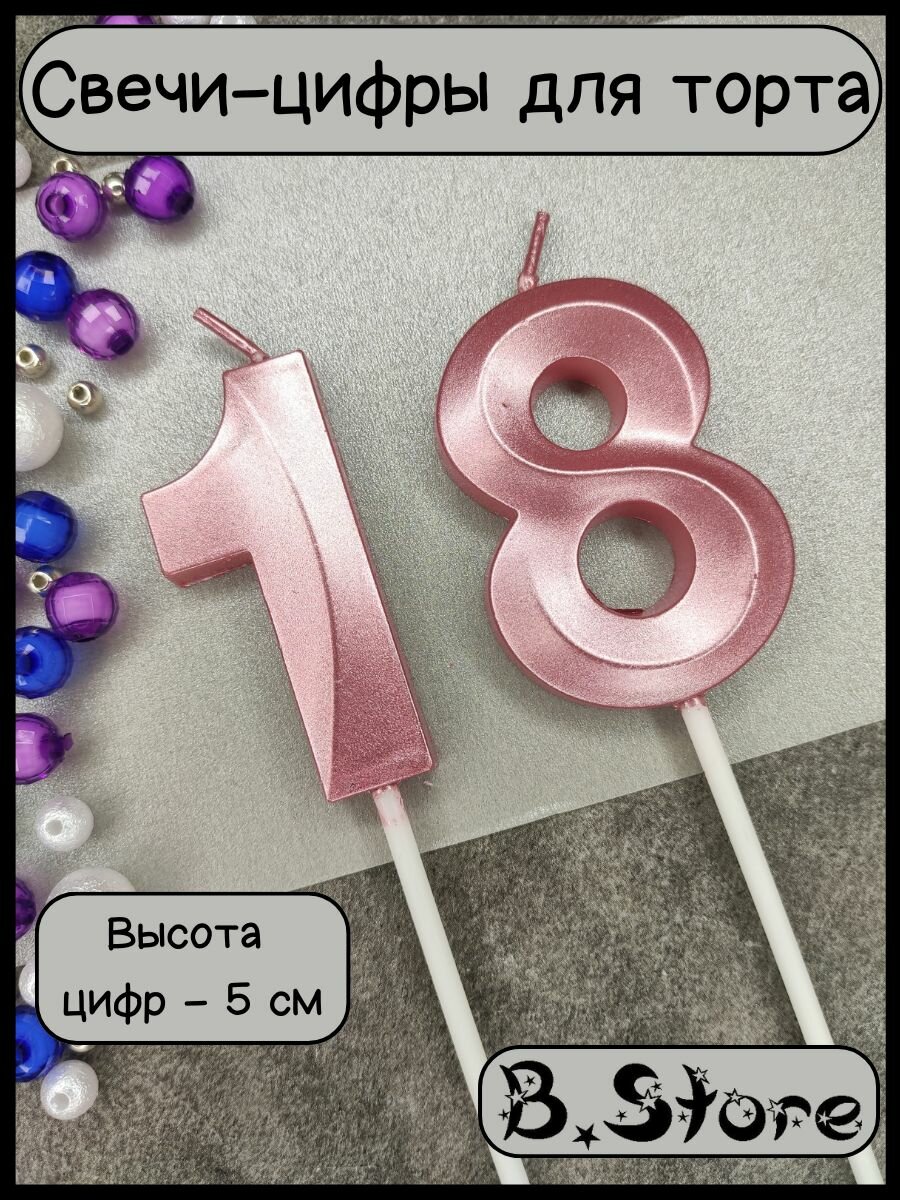 Свечи-цифры 18 (81) для торта, 5 см, розовые