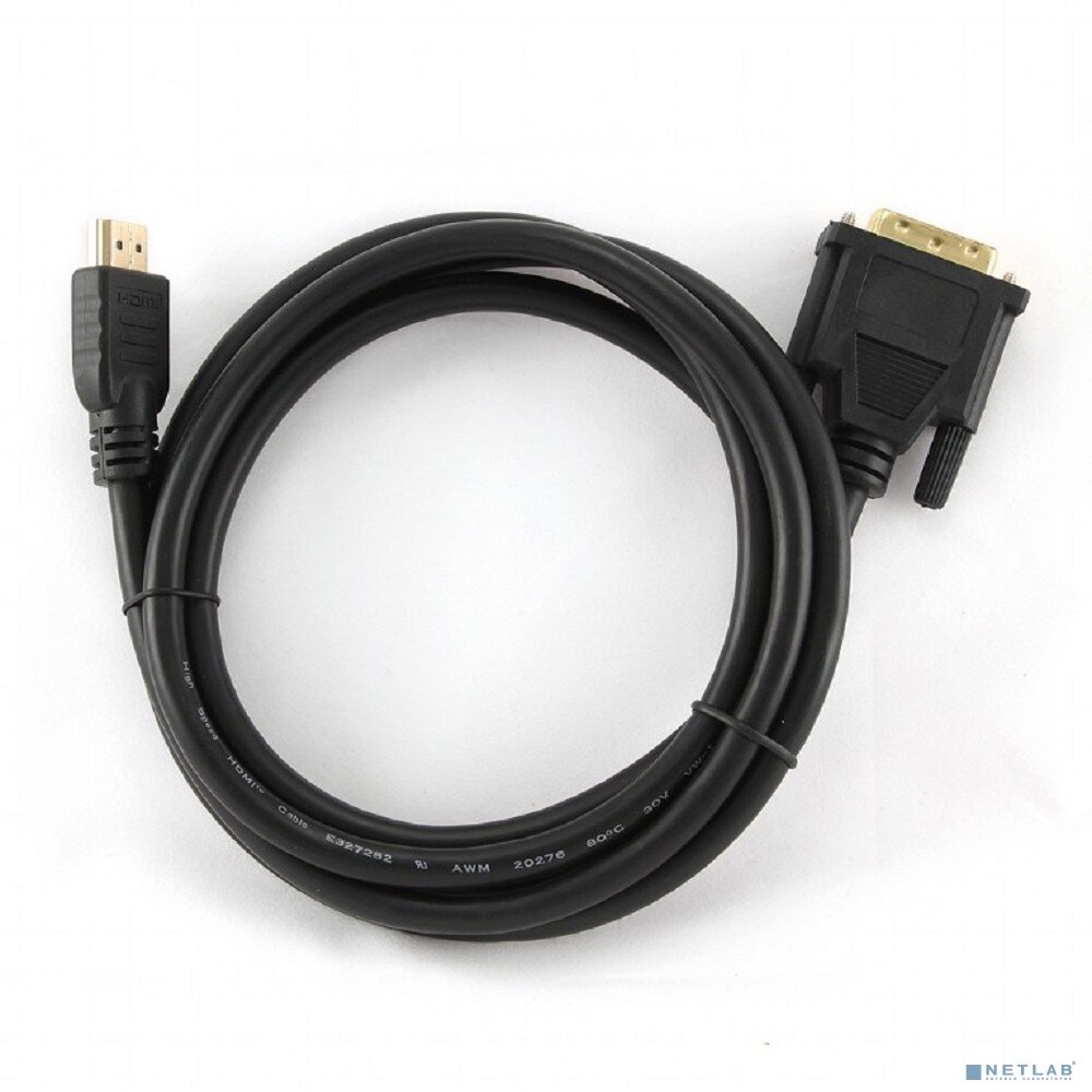 Кабель HDMI-DVI Cablexpert CC-HDMI-DVI-6, 19M/19M, single link, медь, позол. разъемы, экран, 1.8м, черный, пакет