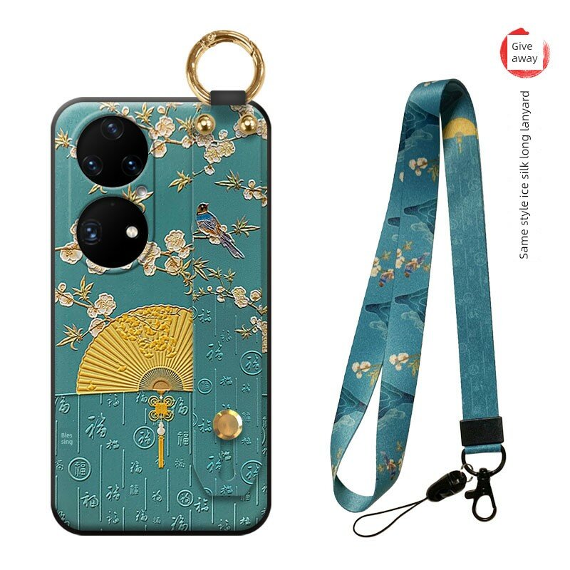 Чехол для Huawei P30 Pro с матовой поверхностью и браслетом, черный, узор с зеленой птицей-фламинго
