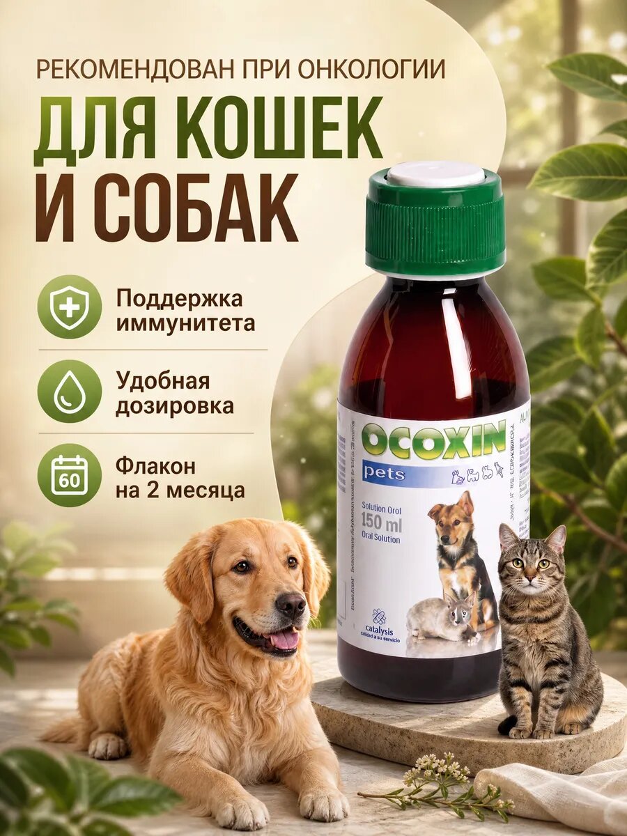 Ококсин Петс, кормовая добавка для поддержания иммунной кошек и собак с онкологическими заболеваниями (Испания)
