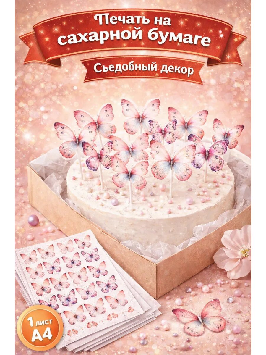 Печать на сахарной бумаге Бабочки - 1 лист А4