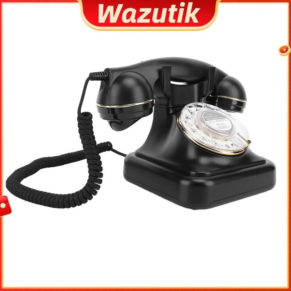 Ротари ретро телефон black ABS plastic home office decoration dial telephone