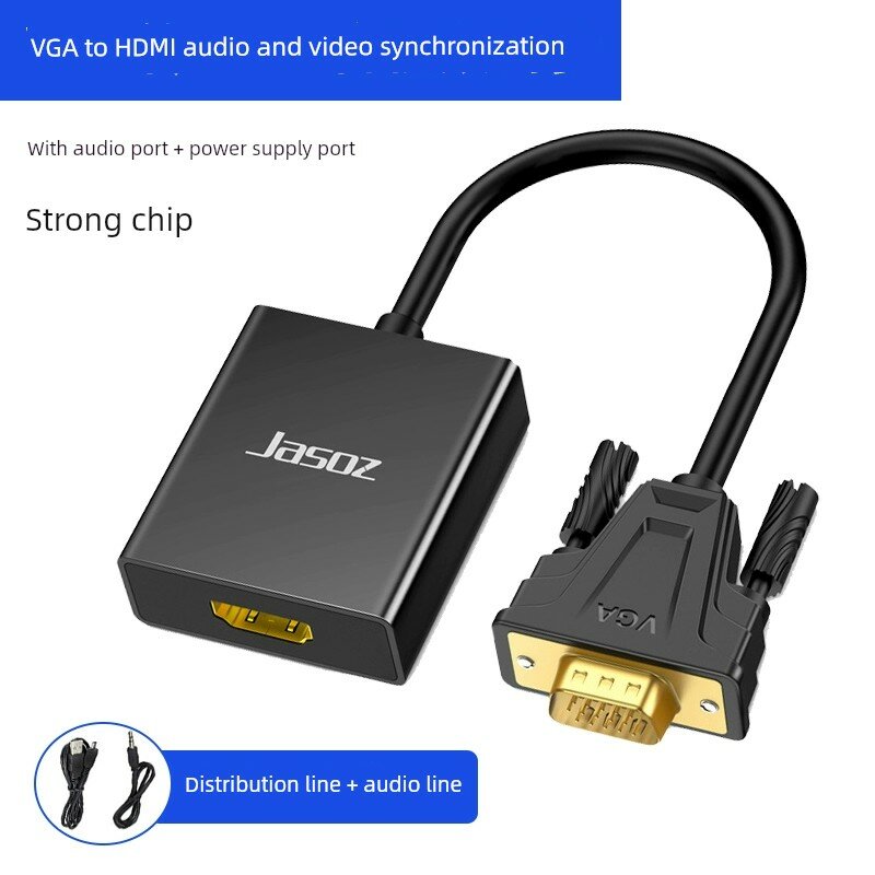 Черный переходник VGA в HDMI с пластиковым корпусом, длина кабеля 0,5 м, поддержка HD-видео для ноутбуков и телевизоров