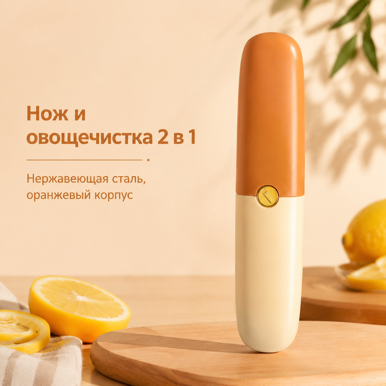Кухонный нож и овощечистка 2 в 1 из нержавеющей стали, 17,5 см, оранжевый