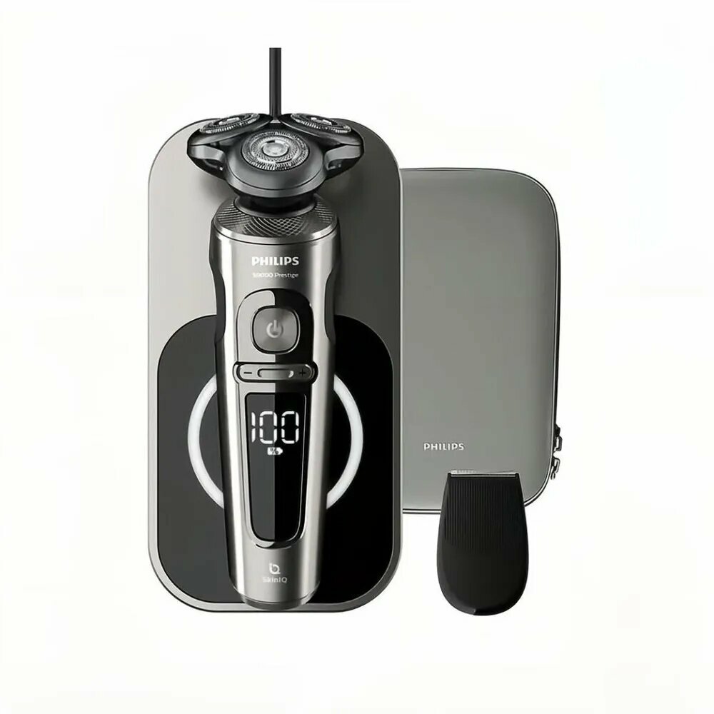 Электробритва , электробритва мужская, электробритва, электробритва мужчин philips SP9000 Series, электробритва philips SP9860, электробритва для мужчин philips функцией влажного и сухого бритья, Беспроводная зарядка, серебристый, хром