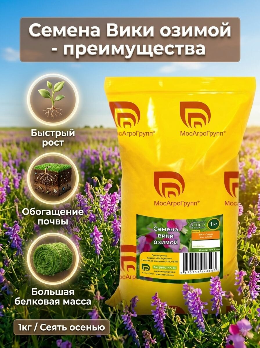 Семена Вики озимой 1 кг Мосагрогрупп сидерат для посадки и улучшения грунта
