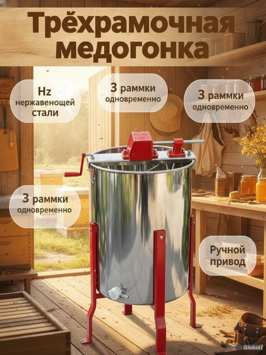 Медовая центрифуга эксклюзивная, нержавеющая сталь антикоррозия, съемные насадки, для 3 дадановских/рутовских рамок