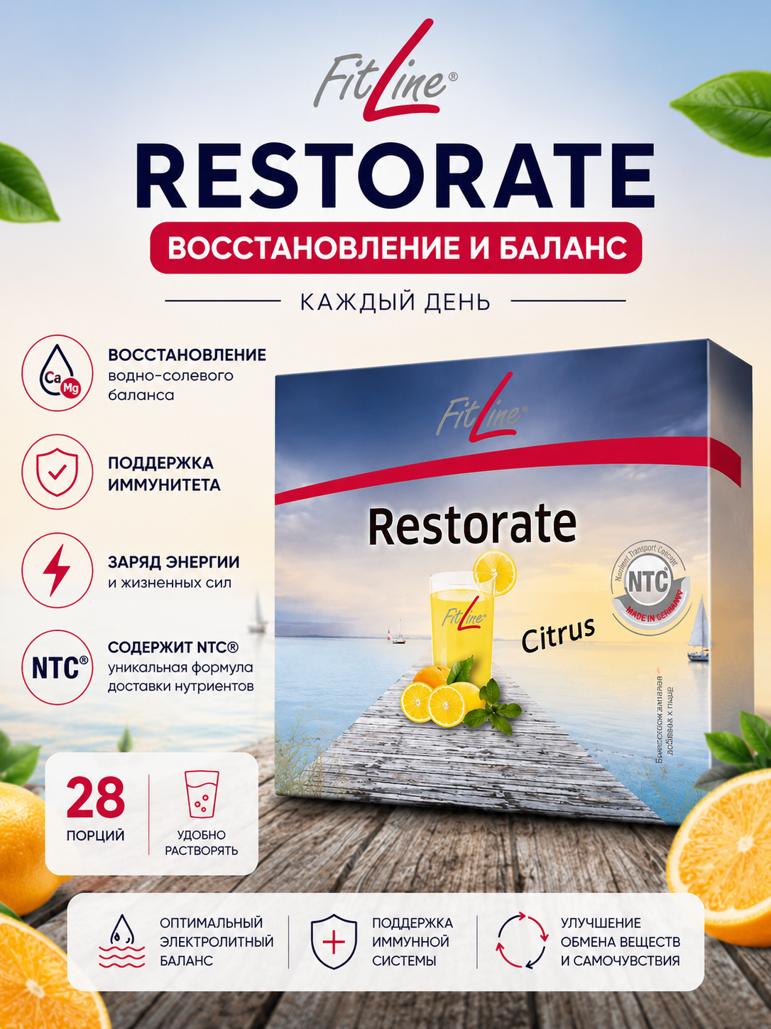 Restorate Citrus минералы, цитрусовый вкус, в коробке FitLine