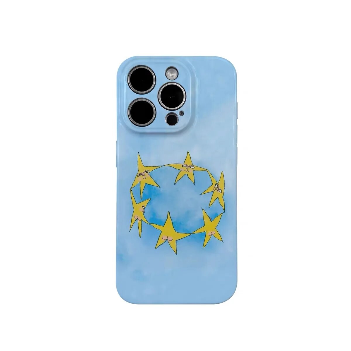 Чехол для iPhone 16 Pro MAX, голубой, с желтыми звездами