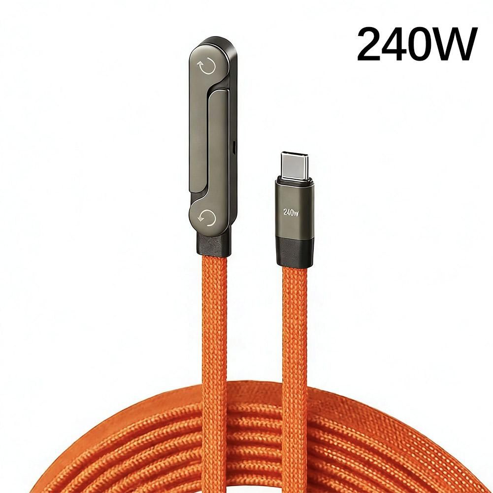 Кабель USB-C 240 Вт, оранжевый, в нейлоновой оплетке