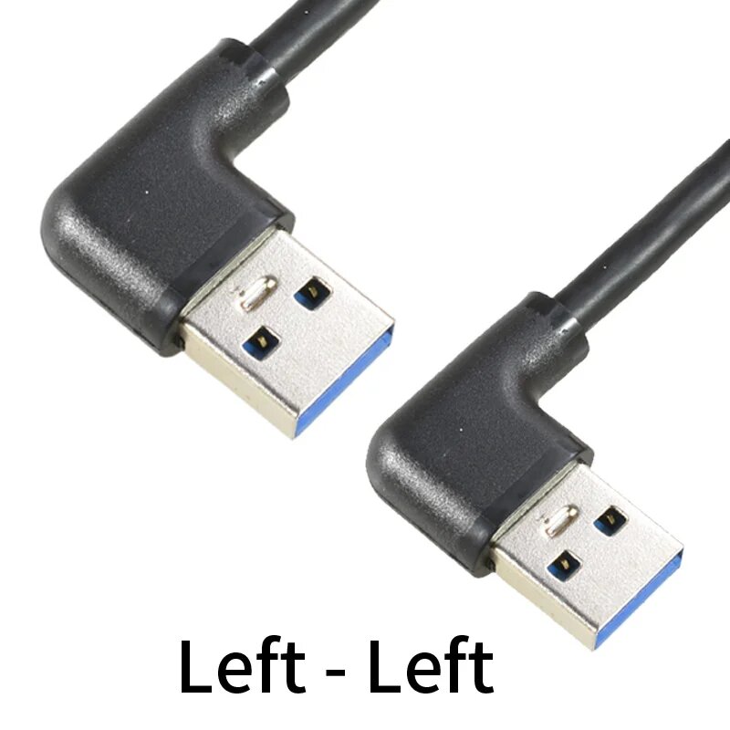 Тот же боковой кабель USB3 USB3.0 с двойным изгибом «папа-папа» Короткий Синий, 0.3m, Left - Left