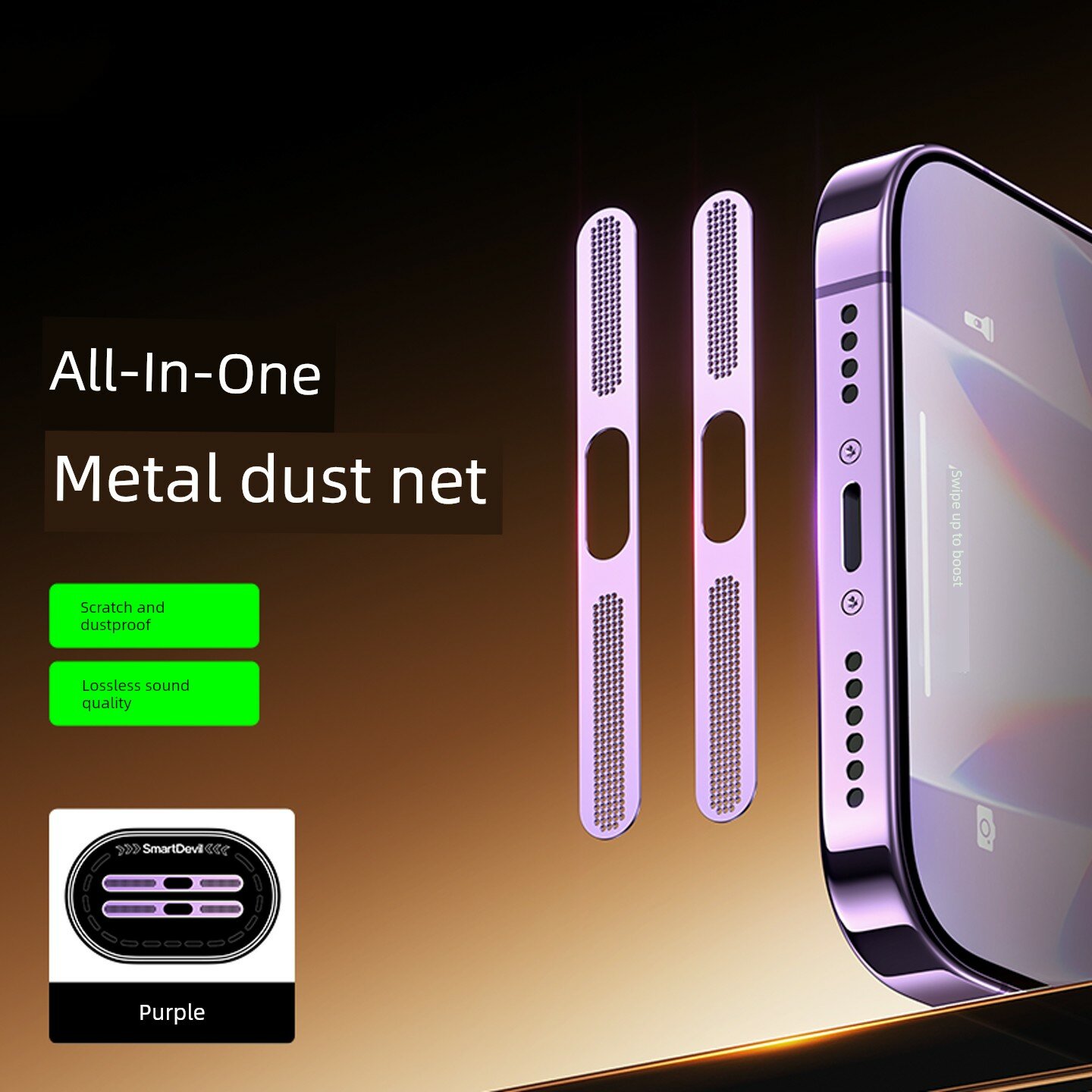 IPhone 13 Pro Max Металлическая пылезащитная сетка для динамика и наушника, комплект из 2 шт, цвет пурпурный, не