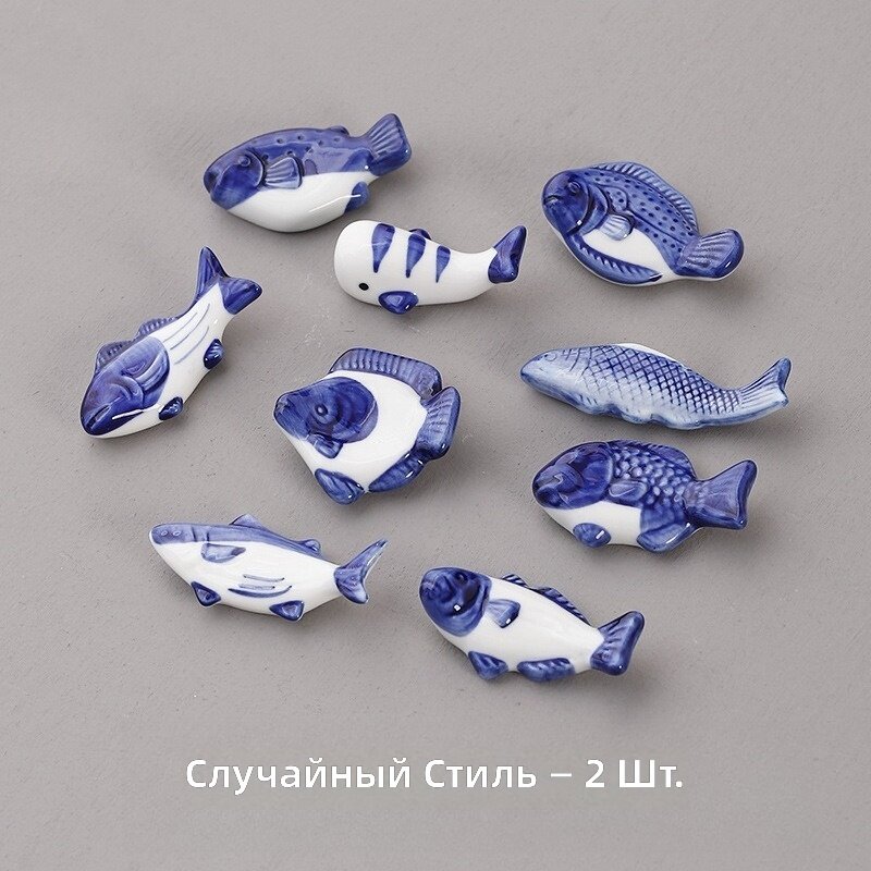 Подставки для палочек в форме рыбки фарфоровые, комплект из 2 шт, ручная роспись, сине-белый дизайн, японский стиль, термостойкие, легко моются, кухонный декор