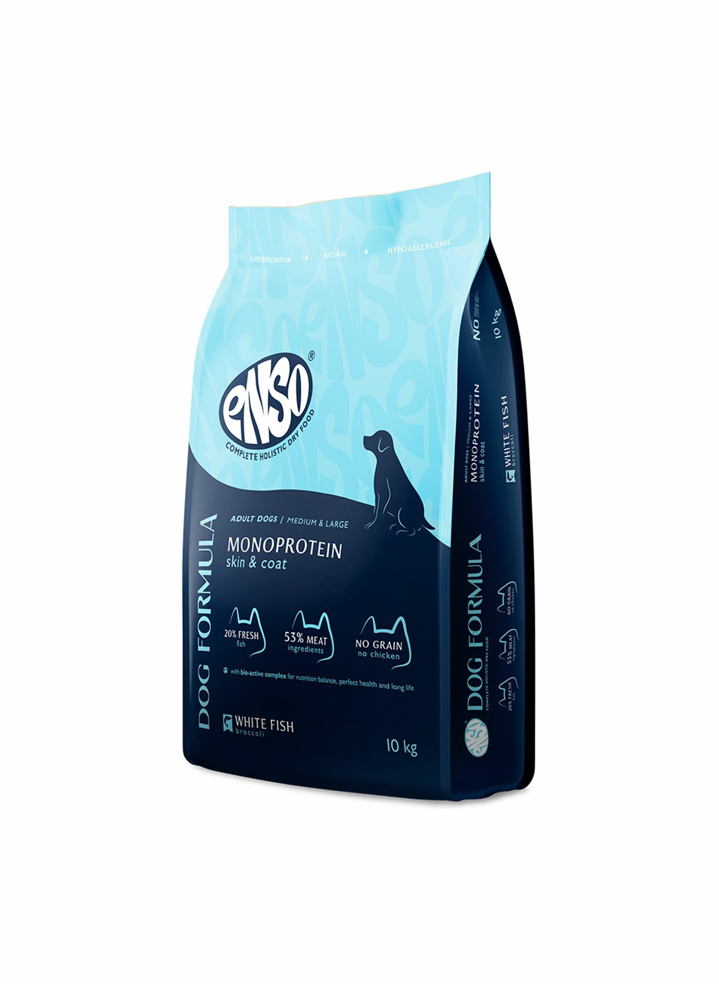 ENSO Dog formula Monoprotein сухой полнорационный корм для взрослых собак средних и крупных пород со свежей белой рыбой с добавлением брокколи 10 кг