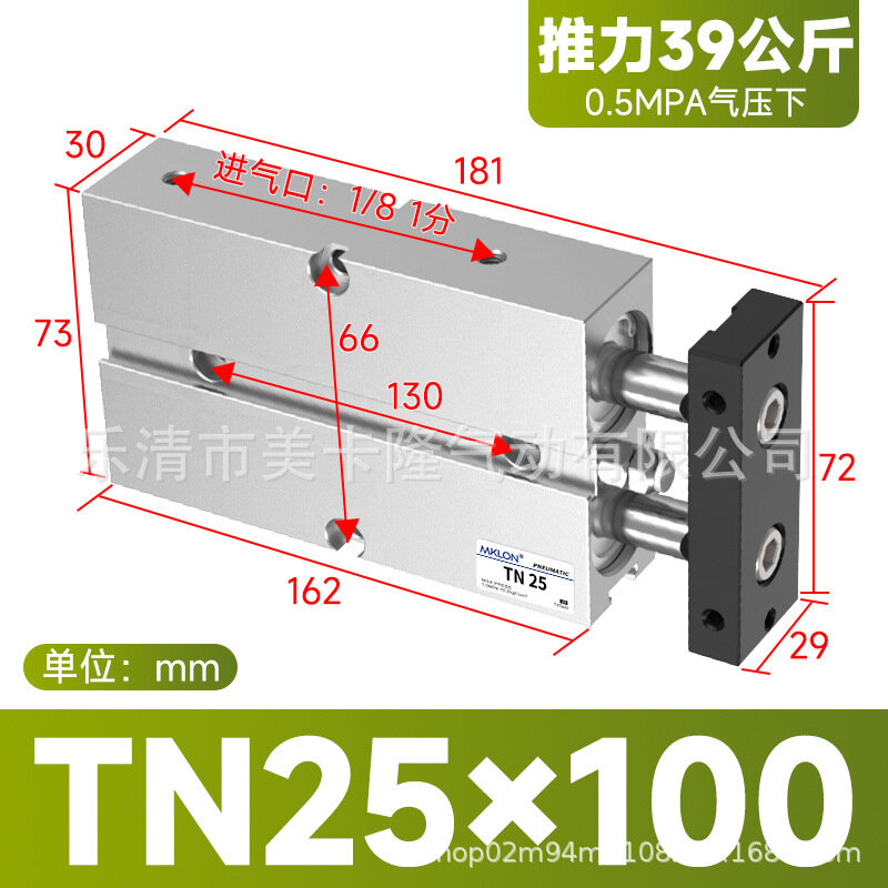 TN25x100 Тонкий пневмоцилиндр с двумя штоками, ход 100 мм, пневмоэлемент