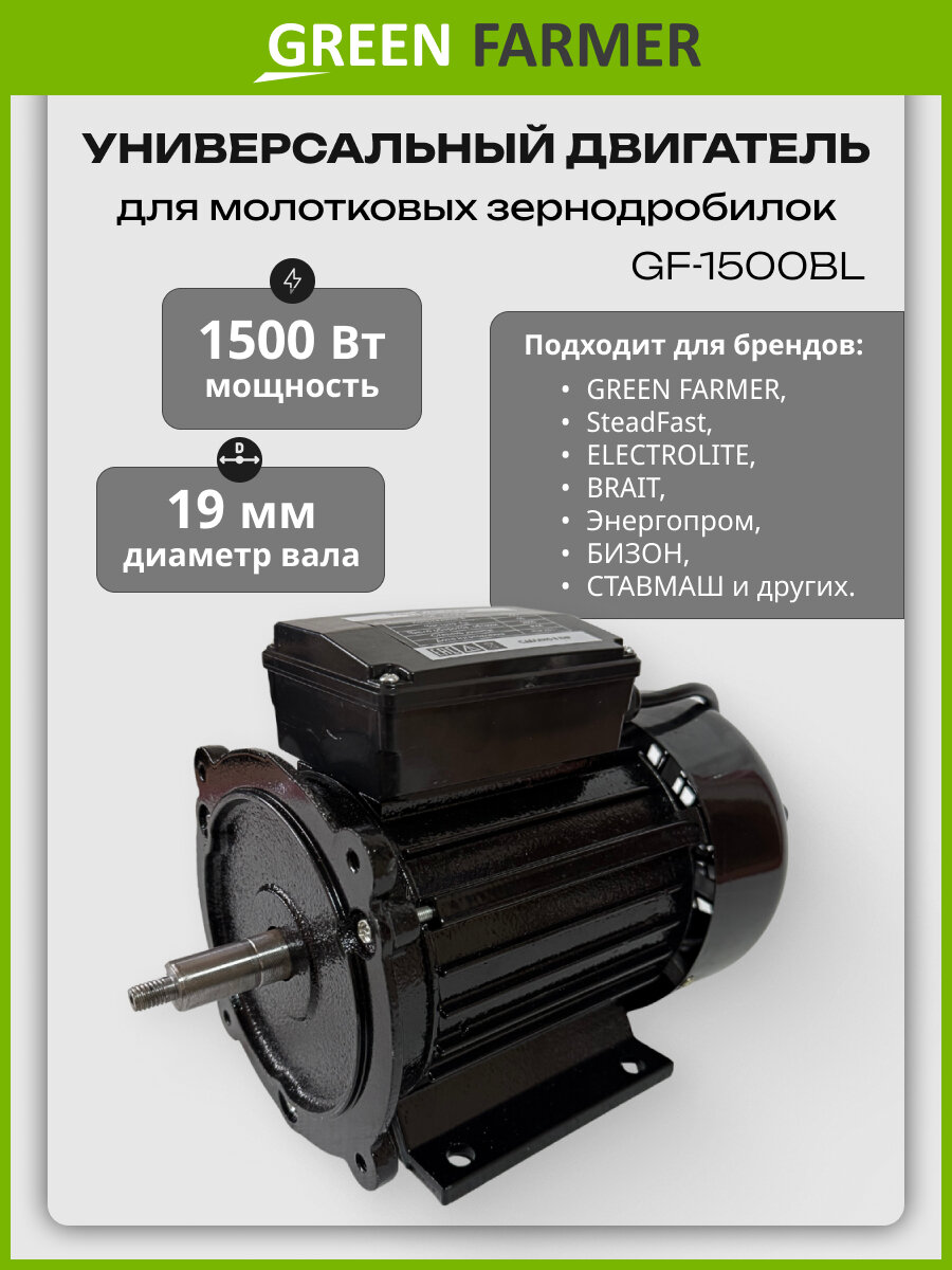 Электродвигатель для молотковых зернодробилок GF-1500BL 220В, мощность 1500 Вт