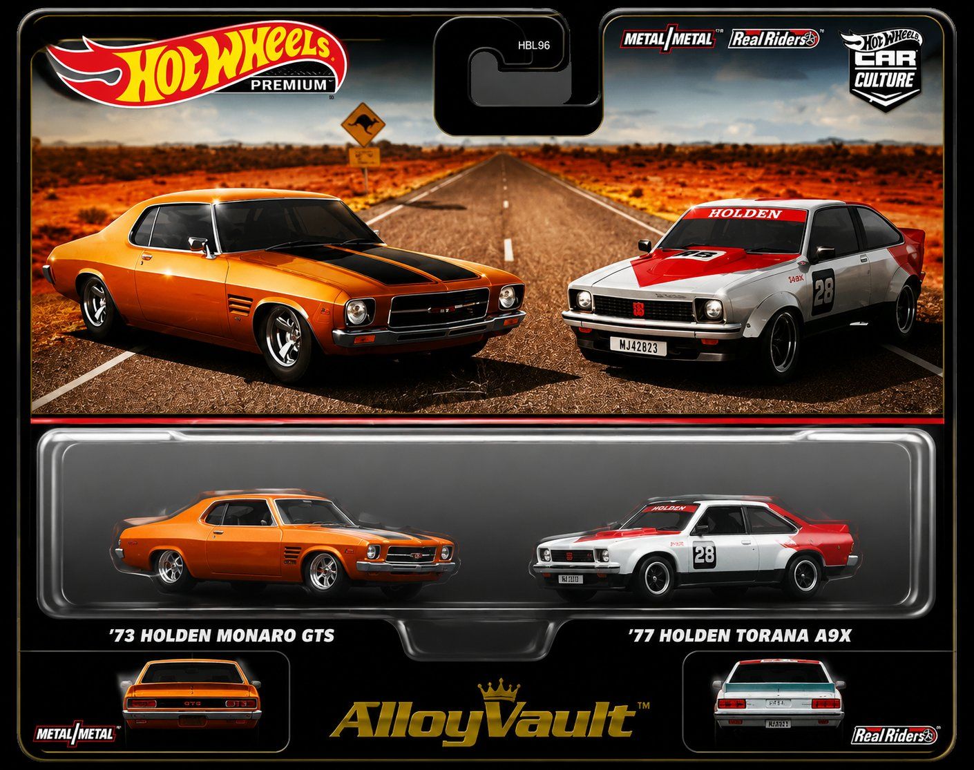 Набор из 2 коллекционных машинок HotWheels HKF Monaro GTS 1973 + Holden Torana A9X 1977, масштаб 1:64 из металла
