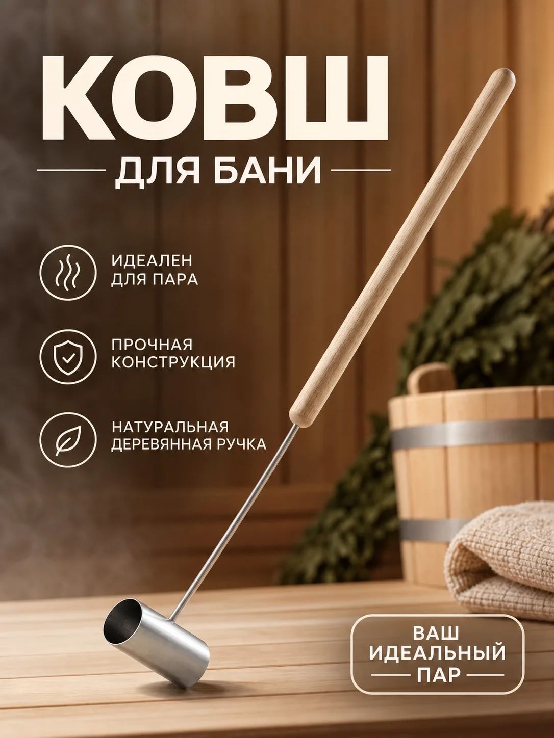 Горыныч Бондарное изделие для бани Ковш для бани, 0.2 л