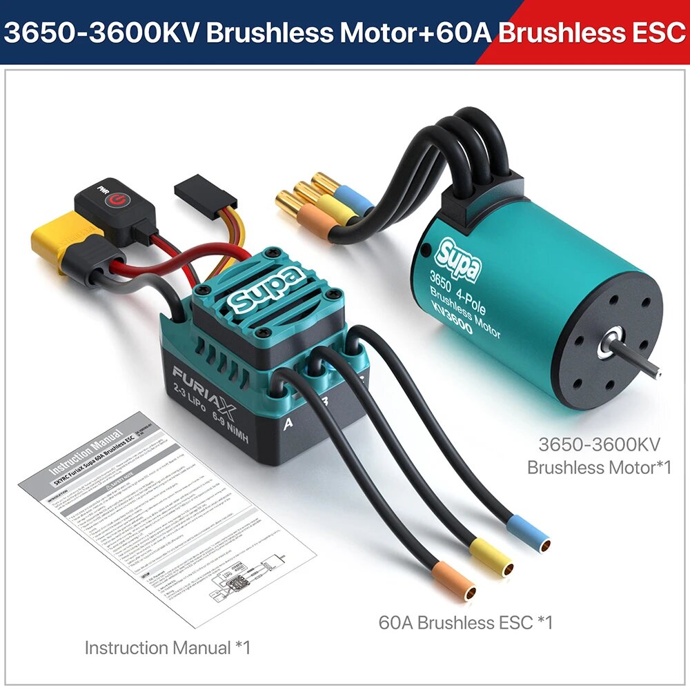 SKYRC FuriaX Supa 3650 Бесколлекторный двигатель и регулятор скорости для 1/10 3600KV Motor60A ESC