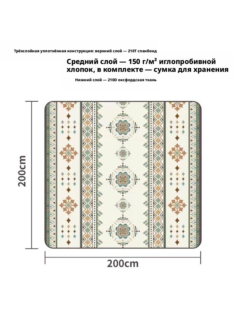 Коврик для пикника 200×200 см, мятно-зелёный, трёхслойный, из оксфордской ткани