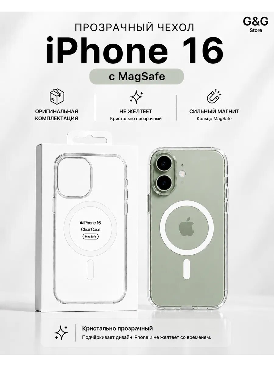 Чехол для iPhone 16 прозрачный с анимацией MagSafe