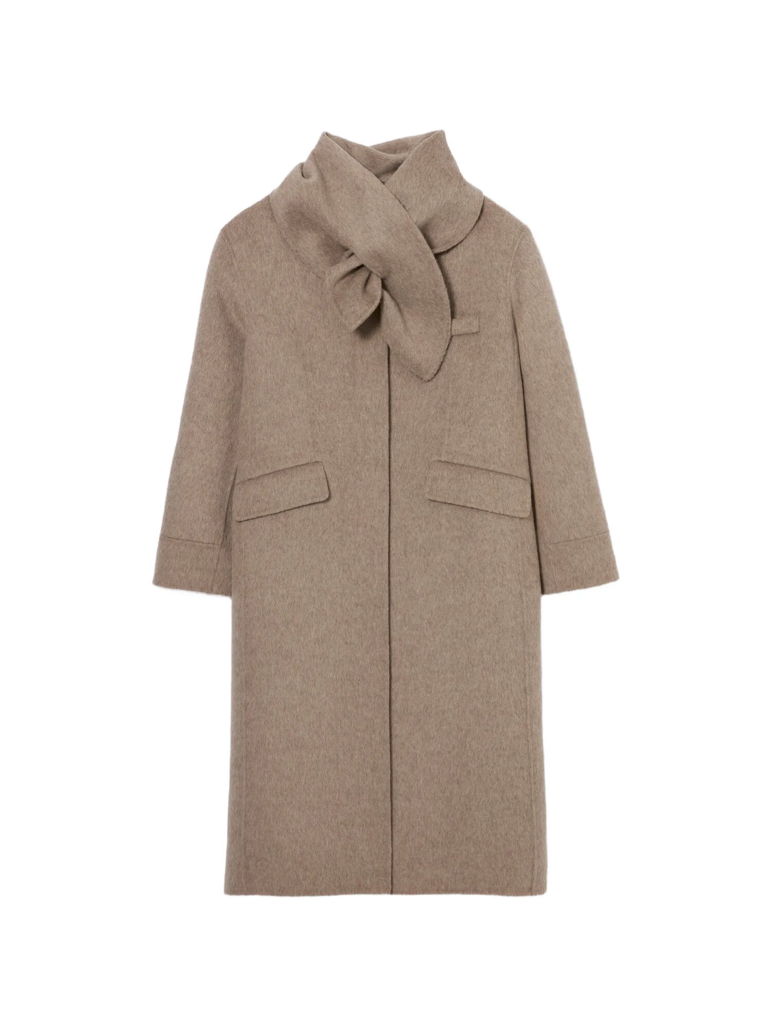 Пальто CLAUDIE PIERLOT Long wool scarf-collar coat