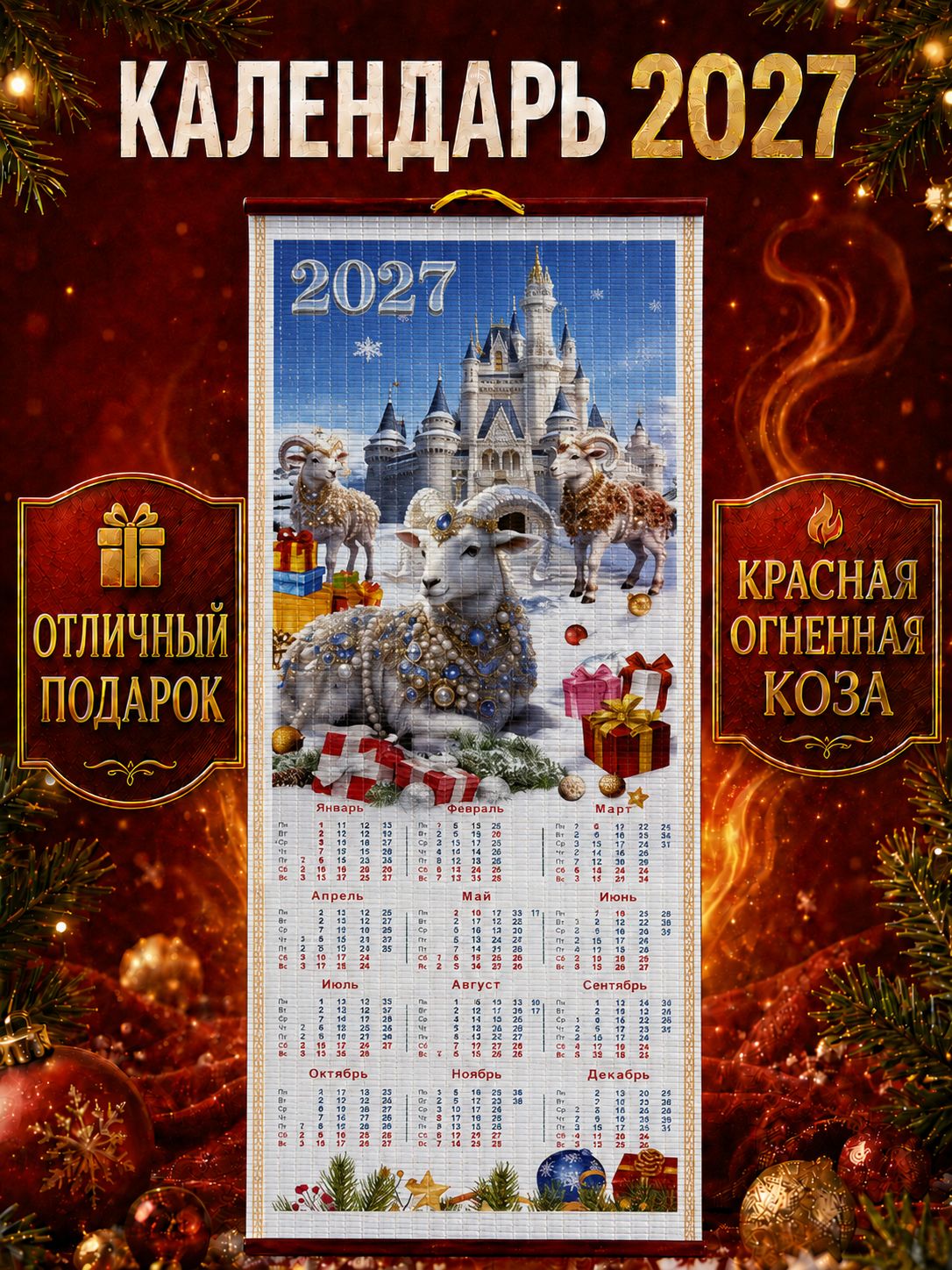 Настенный календарь 2027 год. Год козы 20. Бамбуковый. Символ года.