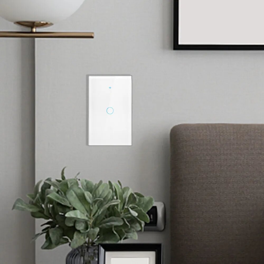 Умный сенсорный выключатель, однополюсный, управление Wi-Fi, панель из закаленного стекла, RF433, белый, одноклавишный