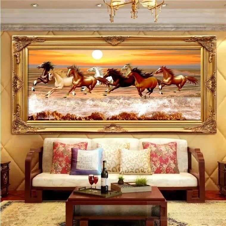Алмазная живопись цяньцзэхуй "Восемь лошадей" canvas size 100x40cm