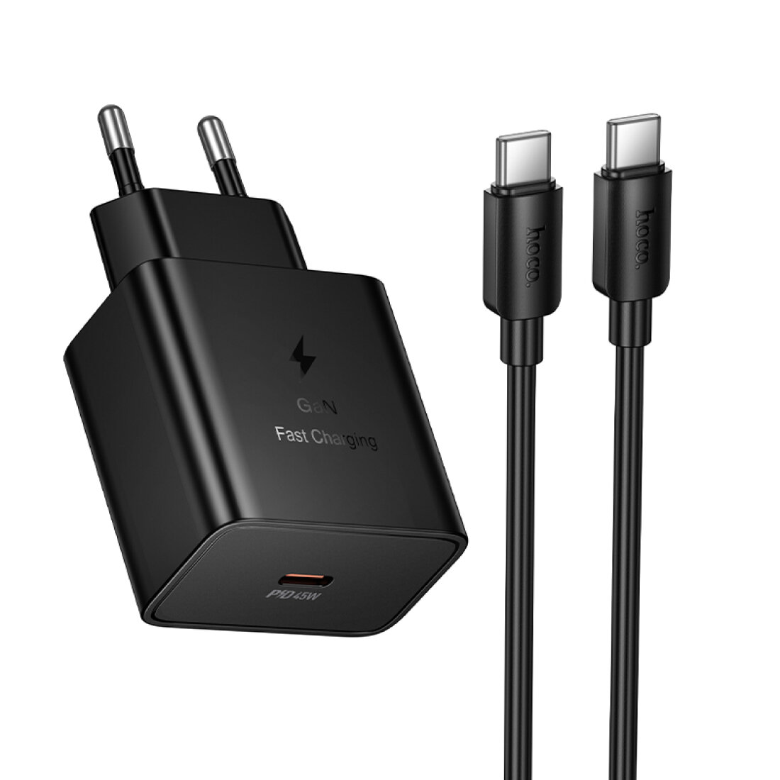Сетевое зарядное устройство, 1 PD 45W (N77), HOCO, Type-C to Type-C, черный