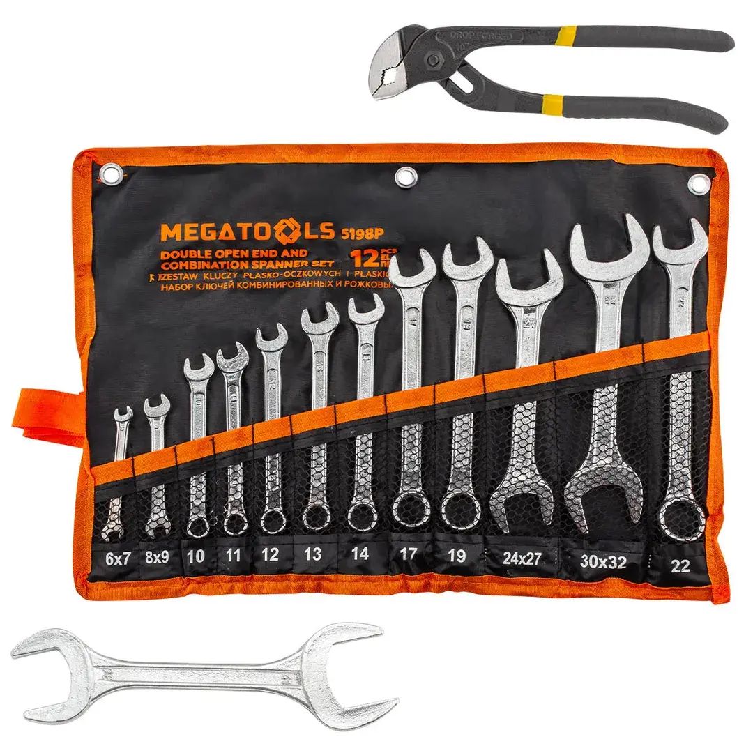 Набор ключей комбинированных и рожковых 12+2пр. MEGATOOLS MT-5198P+2