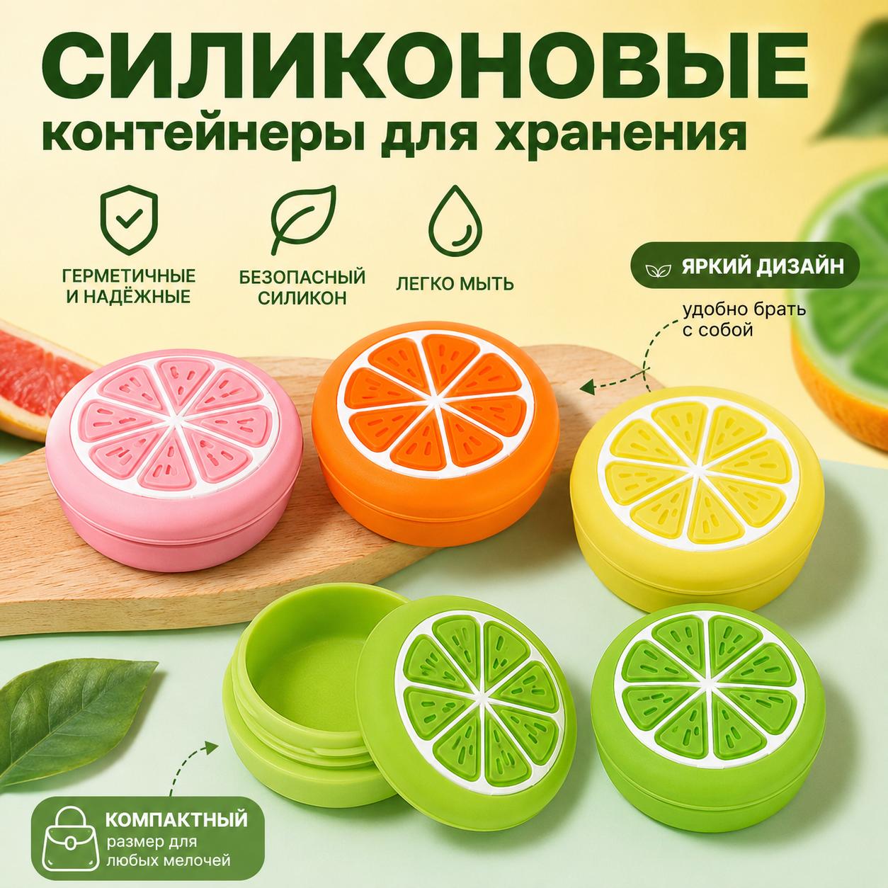 Силиконовые контейнеры для хранения в форме цитрусовых долек, набор 8 шт, герметичные многоразовые мини-баночки для крема, воска, косметики и мелочей