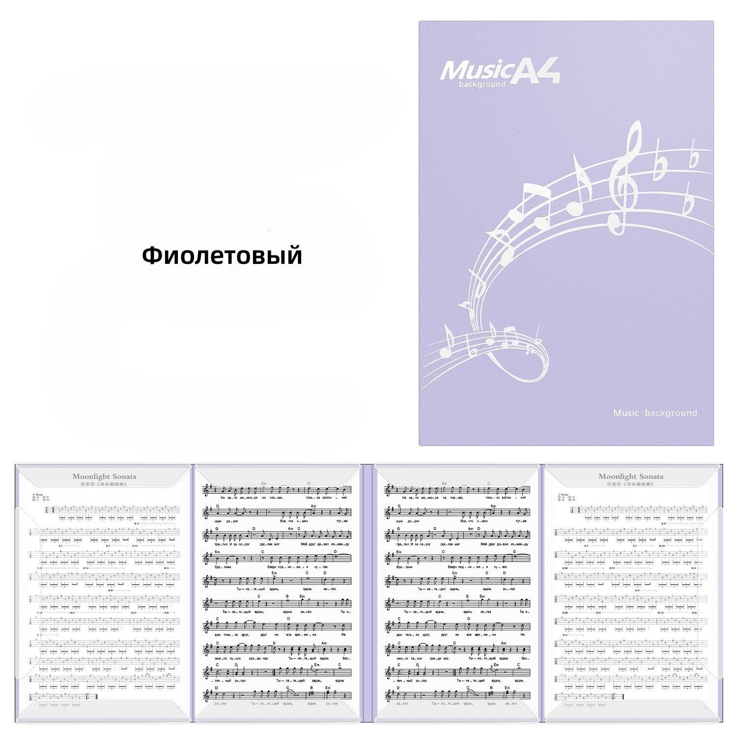 Папка-раскладушка для нот и художественных работ, 6 страниц, формат А4, фиолетовая, 1 шт.